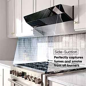 Pacific Side Suction Under Cabinet Ducted Range Hood 30 inch - 1200CFM 4-Speed Powerful Wall Mount Kitchen Vent Hood - Electric Stainless Steel, Ultra Quiet, Touch Control, LED Lights PQ6830AB