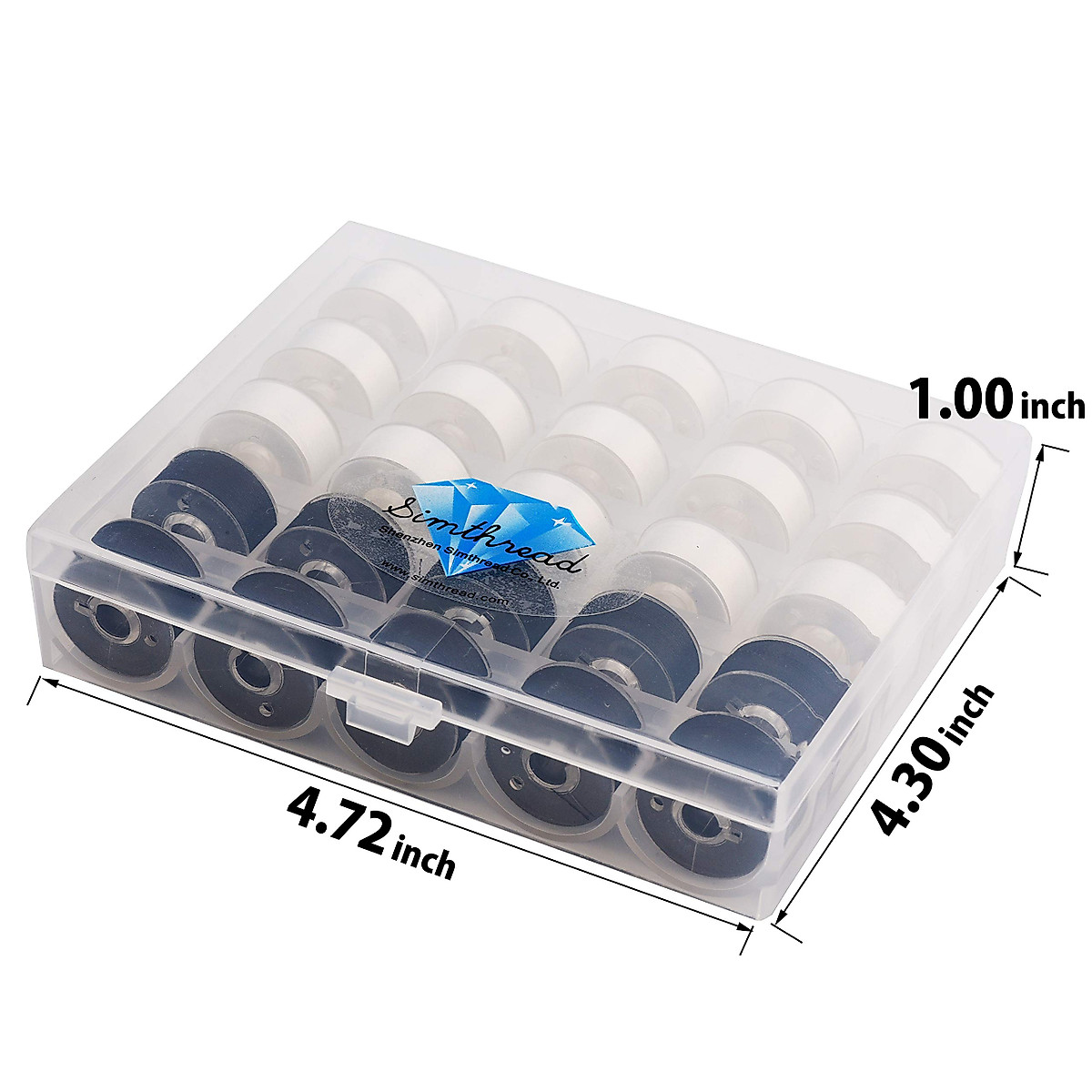 Simthread 25pcs 15White+10Black Prewound Bobbin Thread Size A Class 15 (SA156) 60WT with Clear Storage Plastic Case Box 70D/2 for Brother Embroidery Thread Sewing Thread Machine DIY