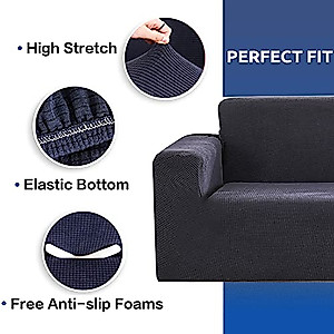 TVPFM Jacquard Furniture Protector, 2 Seater 3 Seater Elastic Bottom Sofa Cover Soft Stretch Sofa Slipcover for Living Room Pets Cat Dog-Blue A-4 Seater