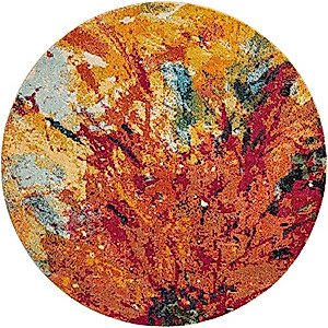 Unique Loom Estrella Collection Distressed, Floral, Abstract, Modern, Bright Colors Area Rug, 6' 0" x 6' 0", Multi/Blue