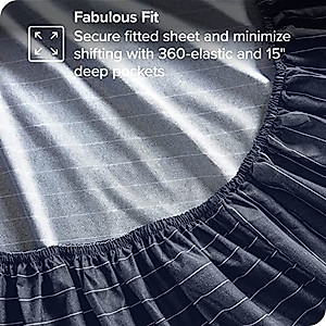 Bare Home Twin XL Sheet Set - College Dorm Size - 1800 Ultra-Soft Microfiber Twin Extra Long Bed Sheets - Deep Pockets - Easy Fit - 3 Piece Set - Bed Sheets (Twin XL, Pinstripe - Midnight/White)