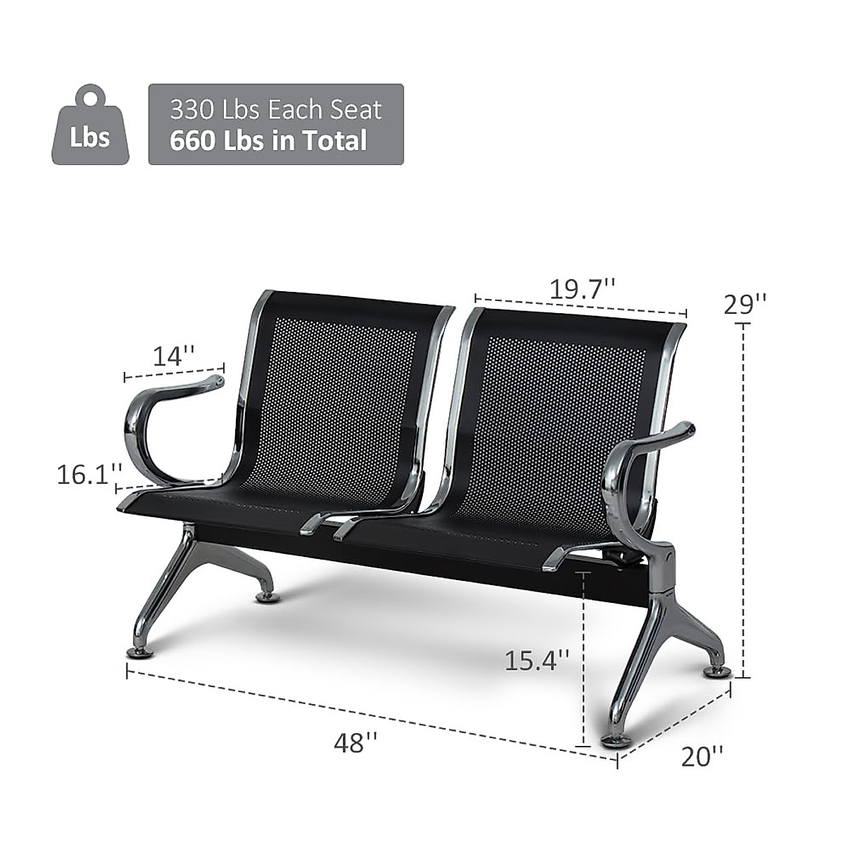 FIZZEEY Waiting Room Chairs, 2 Seat Office Guest Reception Chairs, Waiting Room Bench Furniture for Hospital Bank Airport, Black