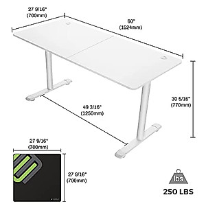 It's_Organized Gaming Desk, 60 Inch White I Shaped Computer Desk PC Gamer Desk Study Writing Laptop Table Workstation with Free Mouse Pad, Computer Workstation for for Home Office Gaming Working