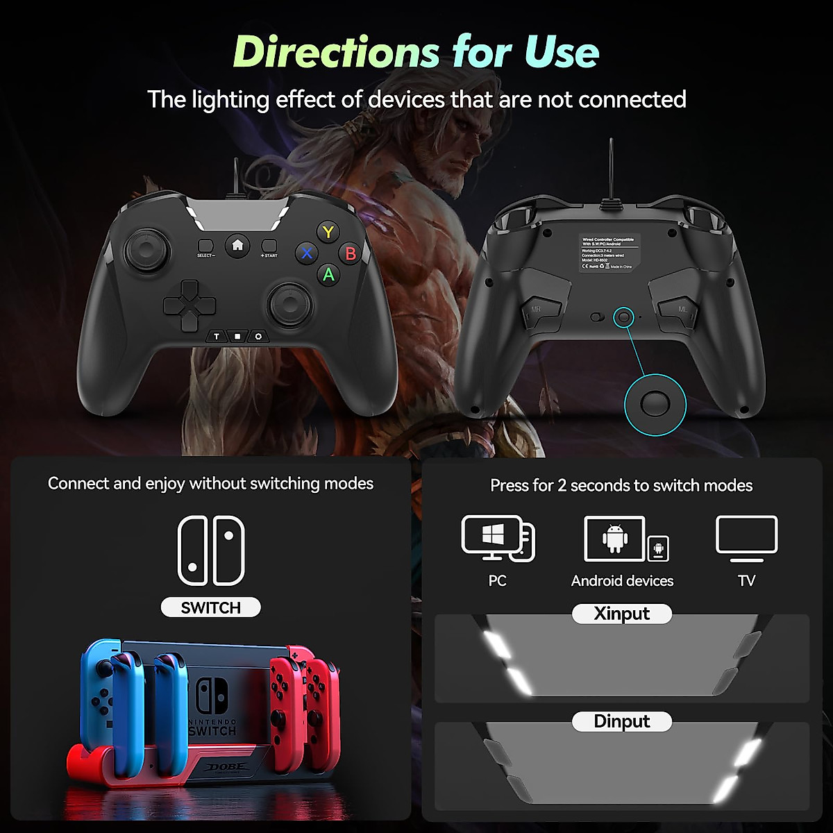 PC Controller, Wired Controller Compatible with Steam/Android/Switch/Tesla, Switch Pro Gaming Controller Gamepad Joystick with Dual-Vibration, Turbo,Macros and Screenshoot, No Battery Required(Wired Controller)