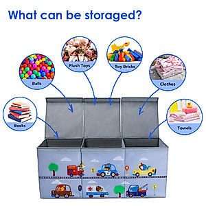 Extra Large Toy Box Chest with Flip Lid for Kids, Collapsible Oxford Toy Storage Box with Handles for Boys, Sturdy Waterproof Toy Box for Bedroom Playroom, 37.7×12.5×15.7 Inch (Animal Cars)