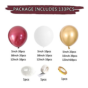 133PCS Burgundy Balloon Garland Metallic Gold White Balloon Garland Arch Kit for Anniversary Wedding Bachelorette Bridal & Baby Shower Birthday Party Wedding Party Decorations Supplies
