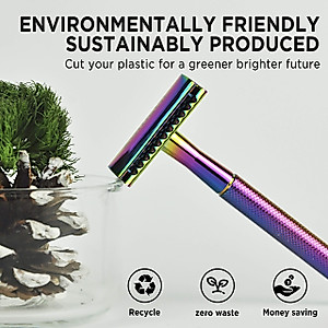Rainbow Reusable Razor with 50 Counts Safety Razor Blades for Shaving
