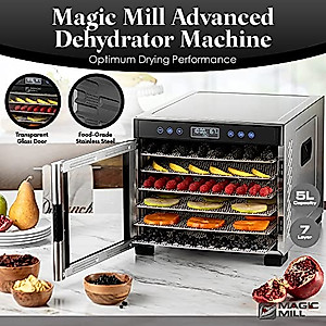 Magic Mill Food Dehydrator Machine | 7 Stainless Steel Trays | Dryer for Jerky, Dog Treats, Herb, Meat, Beef, Fruit | Keep Warm Function, Digital Timer and Temperature Control, Equipped Safety Over-Heat Protection, ETL Approved - (MFD-7070, 7 Stainless St