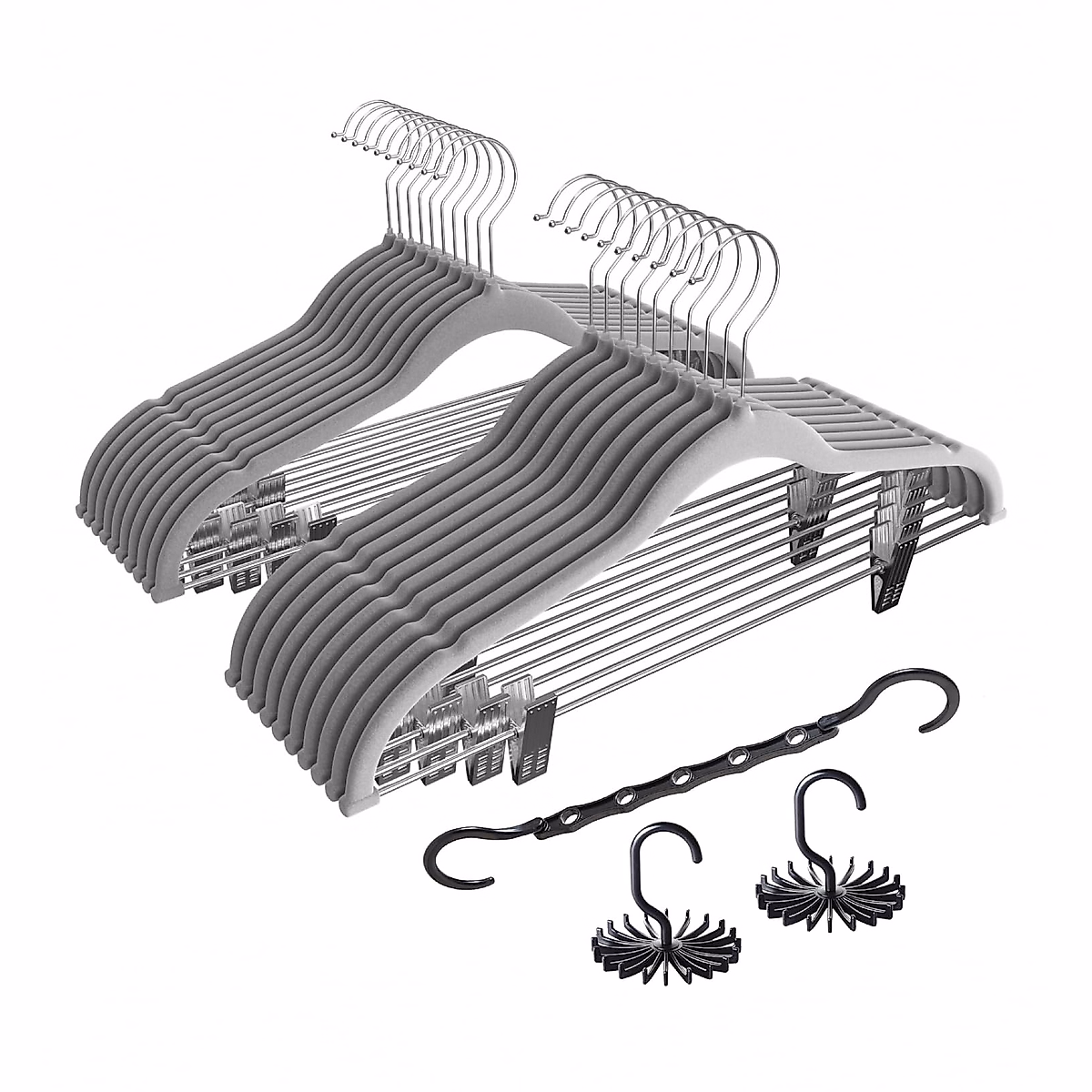 VECELO Premium Velvet Clothes Hangers Suit with Metal Clips (20 Pack)-Non Slip & Space-Saving with 1 Magic Hangers & 2 Tie Rack Excellent for Men and Women