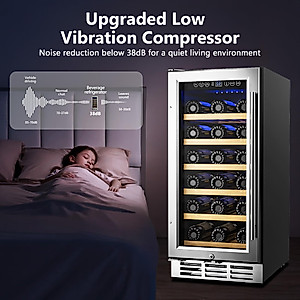 15 Inch Wine Cooler Refrigerator, 30 Bottle Wine Fridge with Removable Shelves, Wine Fridge Under Counter for Built-In or Freestanding, Wine Refrigerator with Double-Layer Glass Door, for Home, Office