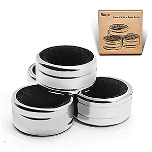 Sunnyac® Pack of 4 Kitchen Stainless Steel Wine Bottle Collars, Durable Wine Drip Ring,1.6 inch (Black Wave)