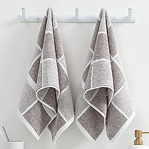 sense gnosis Summer Grey Hand Towel Set of 2 Soft 100% Cotton Checkered Pattern Terry Absorbent Decorative Hand Towel for Bathroom 13x 29 Inch
