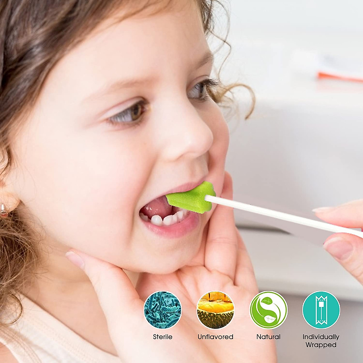 300 Pcs Oral Swabs- Unflavored & Sterile Disposable Mouth Swabs Sponge for Mouth Cleaning- Individually Wrapped (Green)