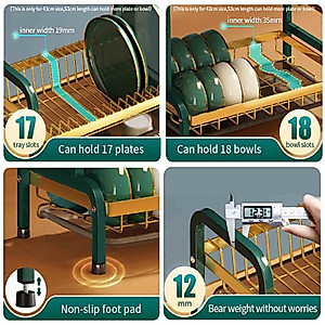 Kitchen Dish Drainer Rack, Large Capacity Carbon Steel Countertop Dish Storage Rack, with Utensil & Cutting Board Holder & Drip Tray,2 Tier,Large