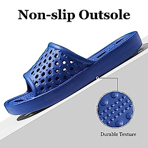 Aoowoll Men Shower Shoes Women Shower Slippers Sandals Non Slip Rubber Flip Flops Slides with Holes Unisex Spa Gym Indoor College Dorm (Blue 10.5-11 Wide Women/9-9.5 Men)