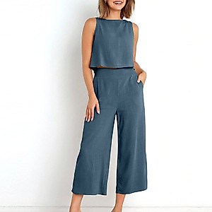 Two Piece Outfits for Women Summer 2025 Plus Size Sleeveless Outfit Casual Wide Leg Pants Set with Pockets Sets