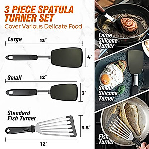 Silicone Spatula, Forc 3 Pack 600°F Heat Resistant BPA Free Nonstick Cookware Dishwasher Safe Flexible Sturdy Nonporous Spatula Set, Rubber Spatula for Flipping Eggs, Steak, Burgers, Crepes,Black