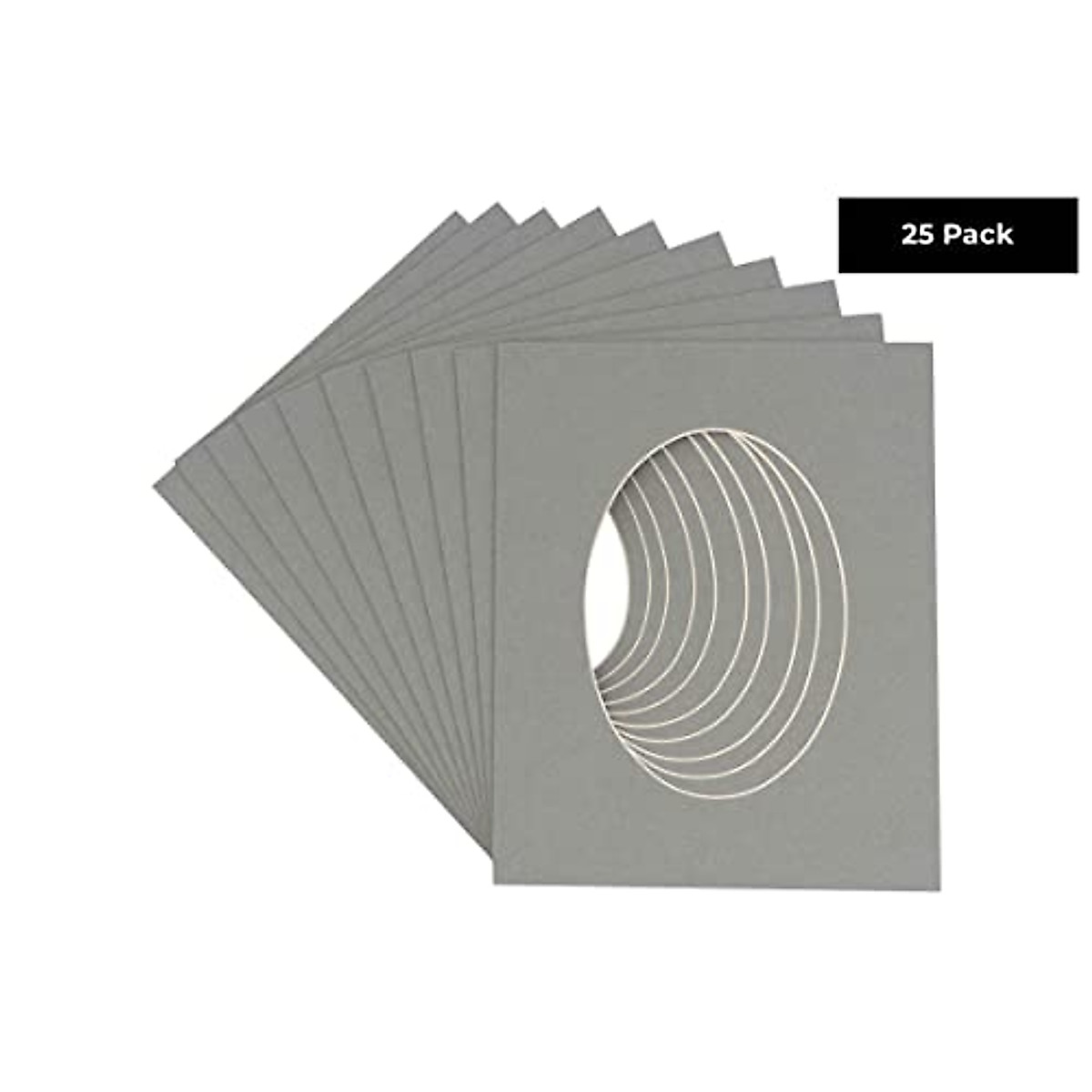 CountryArtHouse Mid Grey Acid Free 12x36 Oval Picture Frame Mat with White Core Bevel Cut for 10x30 Pictures - Fits 12x36 Frame - Pack of 25 Matboards