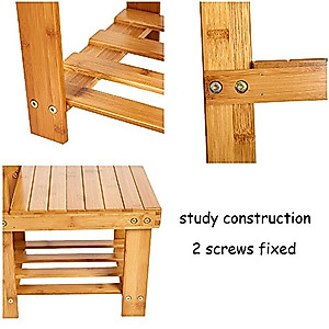 LUCKYERMORE 2 Tier Bamboo Shoe Rack Bench Entryway for 7 Pairs of Shoes and 1 Pair of Boot, Functional Rack Shelf as Plant Stand, Tower Rack, Storage Bench for Bathroom Mudroom Closet