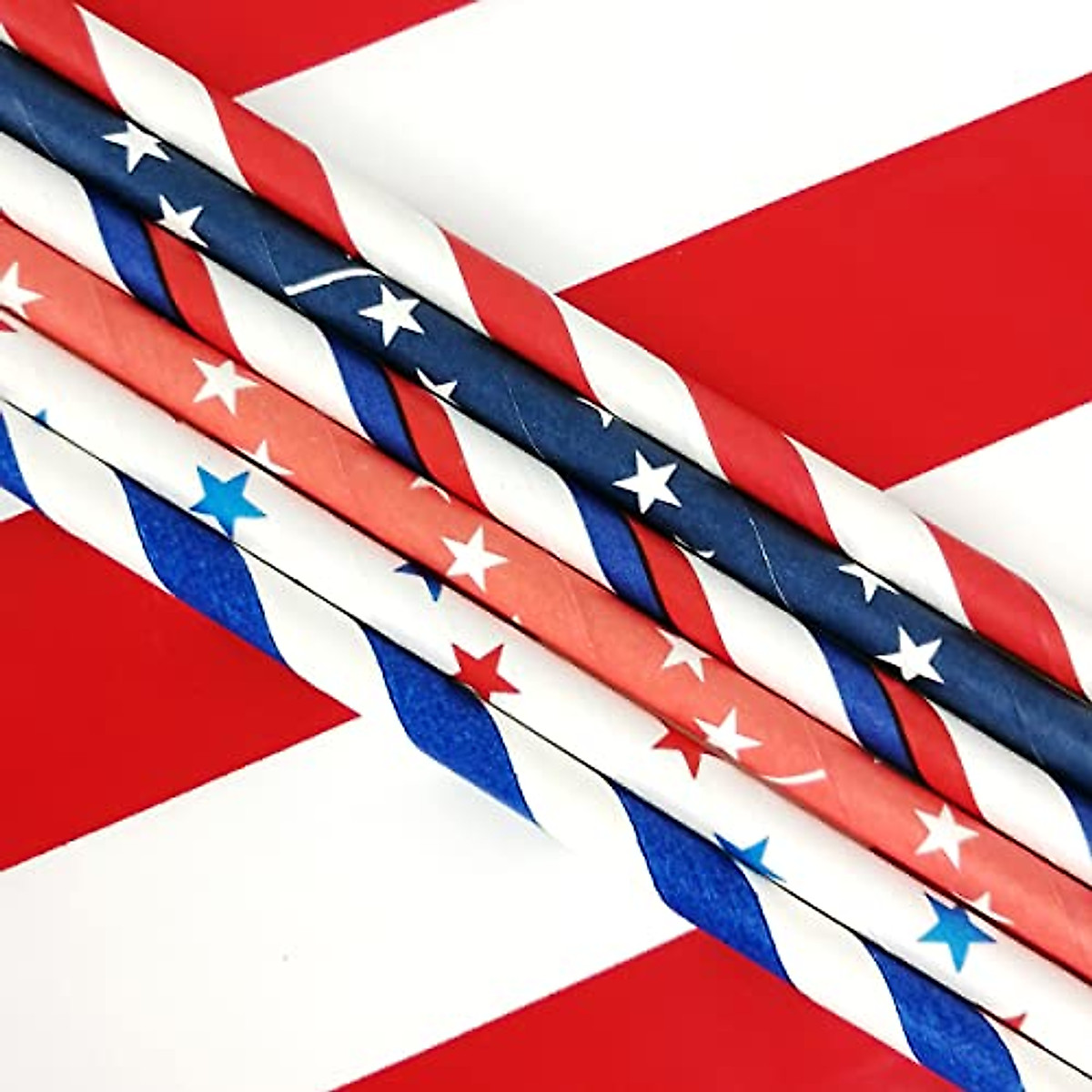 Cieovo 180 Pcs Independence Day Paper Straw - 4th of July Mixed Star Stripe Drinking Straw for Memorial Patriotic Day Party Celebration Supply