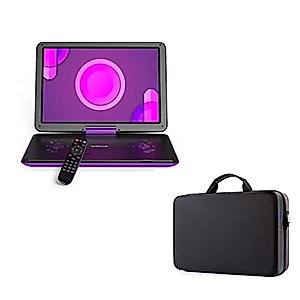 ieGeek 16.9 inch Purple Portable DVD Player and 14.1-17.5 inch Carrying Travel Case