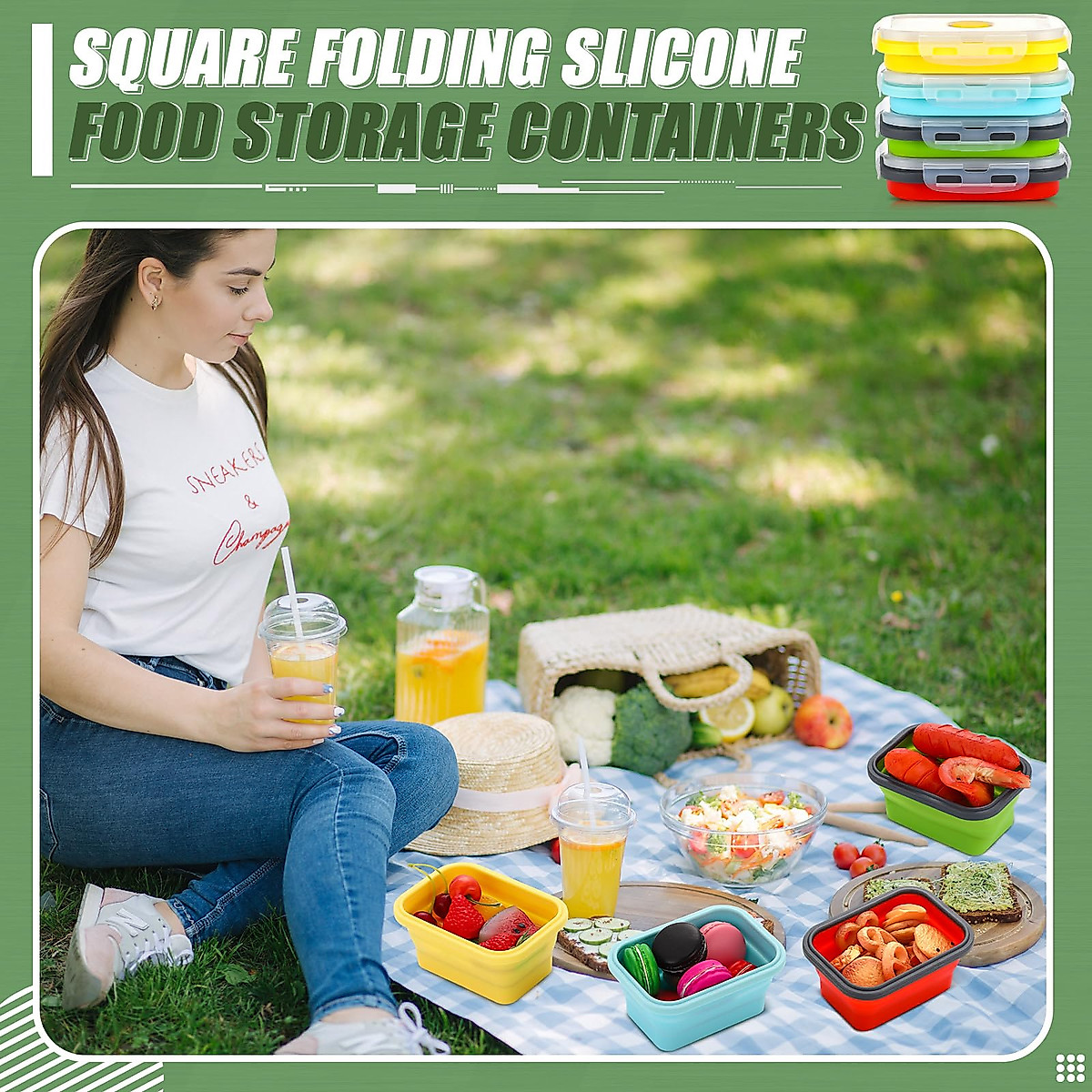 Bokon 16 Silicone Collapsible Food Storage Containers 11.8 oz Reusable Collapsible Bowls with Lids Vent Foldable Food Container Sets Meal Prep Container Silicone Lunch Box, Microwave Dishwasher Safe