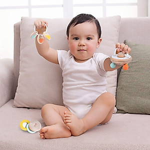 Classic World Wooden Rattle Teether Teething Toy Natural Teether, Rattle Key with Silicone, Wood Teether