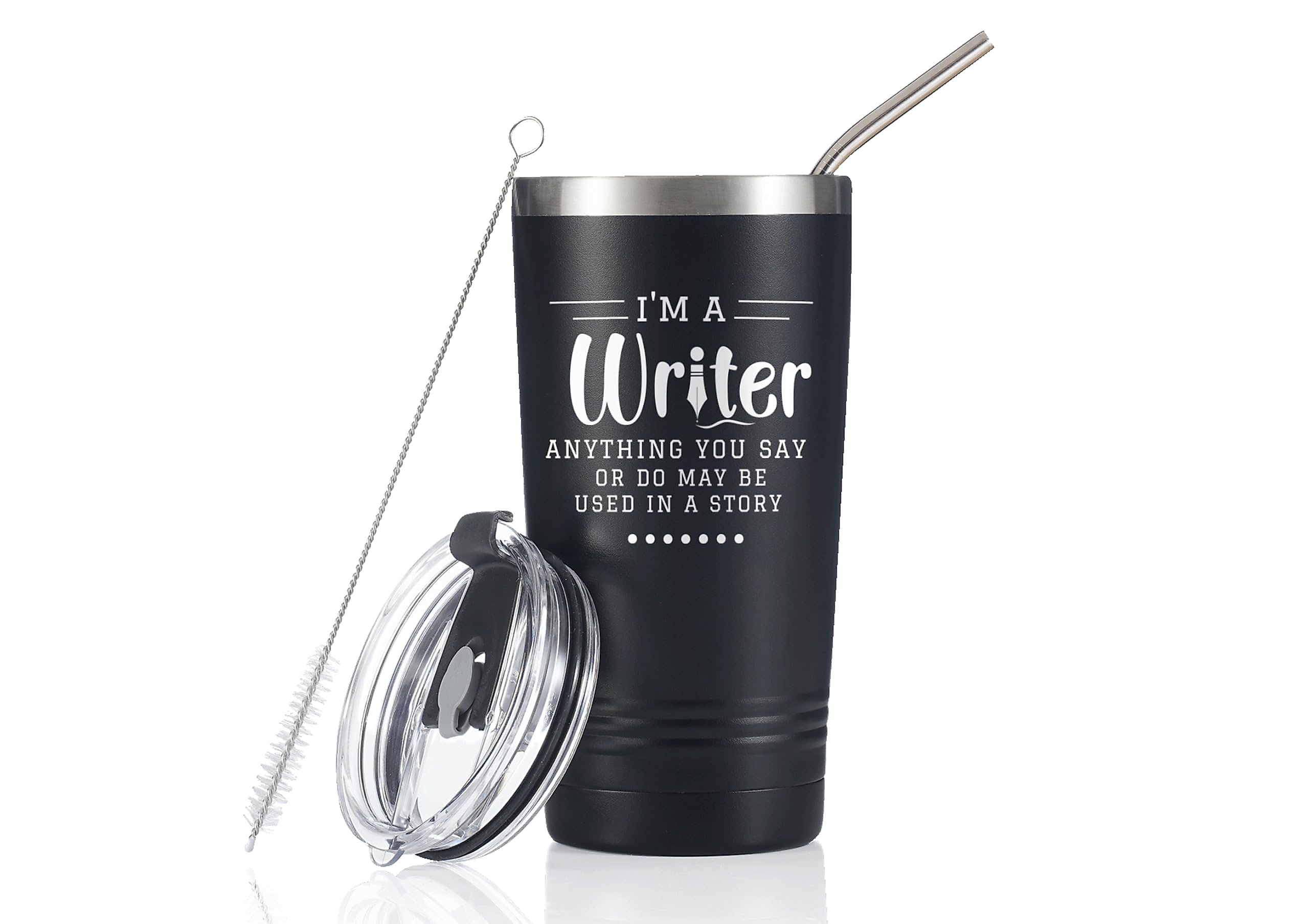 Onebttl Writer Gifts for Women/Men - 20oz/590ml Stainless Steel Insulated Tumbler with Straw - Graduation/Birthday/Christmas Gift for Writers, Novelist, Scriptwriter - Story, Black
