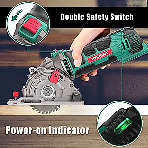Mini Circular Saw, HYCHIKA Compact Circular Saw Tile Saw with 3 Saw Blades 4A Pure Copper Motor, 3-3/8”4500RPM Ideal for Wood, Soft Metal, Tile and Plastic Cuts, Laser Guide, Scale Ruler