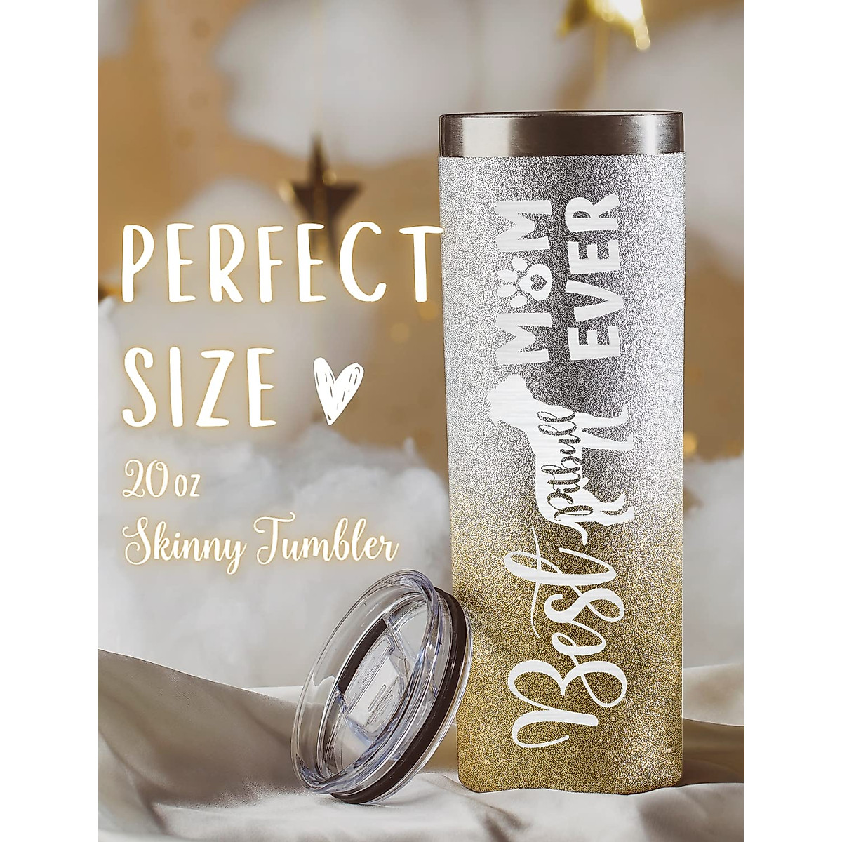 Onebttl Pitbull Mom Gifts, Pitbull Pittie Gifts for Women, Best Dog Mom Ever, 20 oz Glitter Silver-Gold Insulated Tumbler