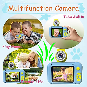 Kids Camera for Selfie with Flip Len for Boys Girls, Christmas Festival Birthday Gifts for Boys 3-12 Year Old, HD Digital Video Toddler Cameras Portable Educational Toy with 32GB SD Card(Blue)