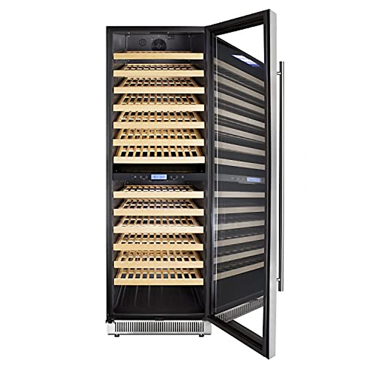 Summit Appliance SWC1966B 24" Wide Dual Zone Wine Cellar For Built-In or Freestanding Use with Glass Door with Stainless Steel Trim, Digital Thermostat, Wooden Shelving and Factory-Installed Lock