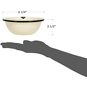 Red Co. Set of 4 Enamelware Metal Classic 20 oz Round Cereal Bowl, Distressed Cream/Black Rim