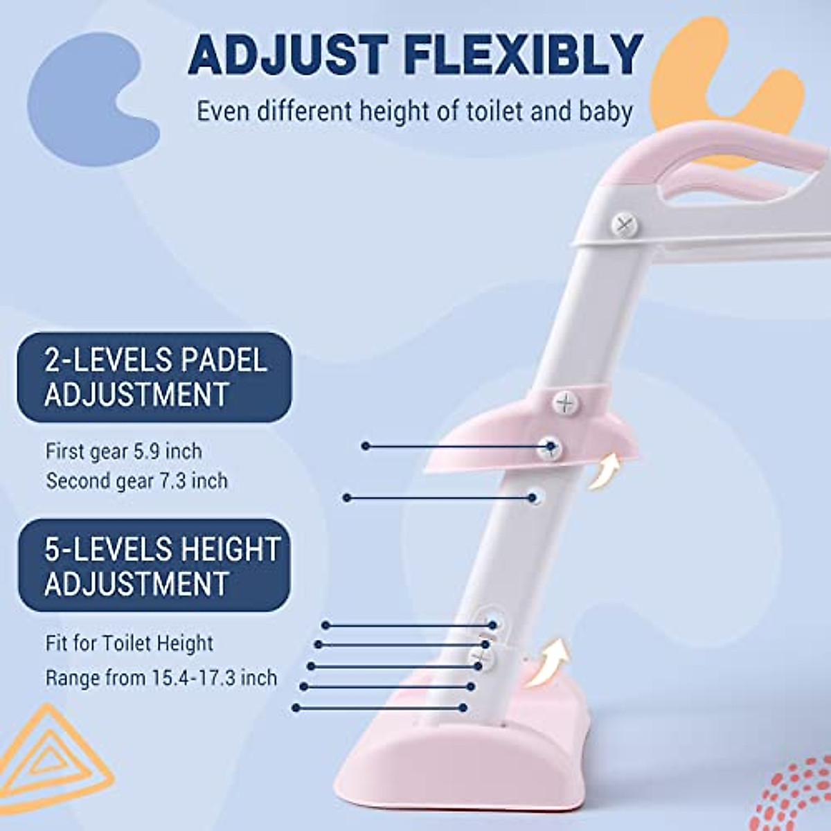 Potty Training Toddler Seat with Double Step Ladder, Babevy Potty Step Stool for Kids, Foldable Potty Toilet Seat with PU Cushion, 6-Leves Height and Wide Anti-Slip Pad for Baby Boys Girls, Pink