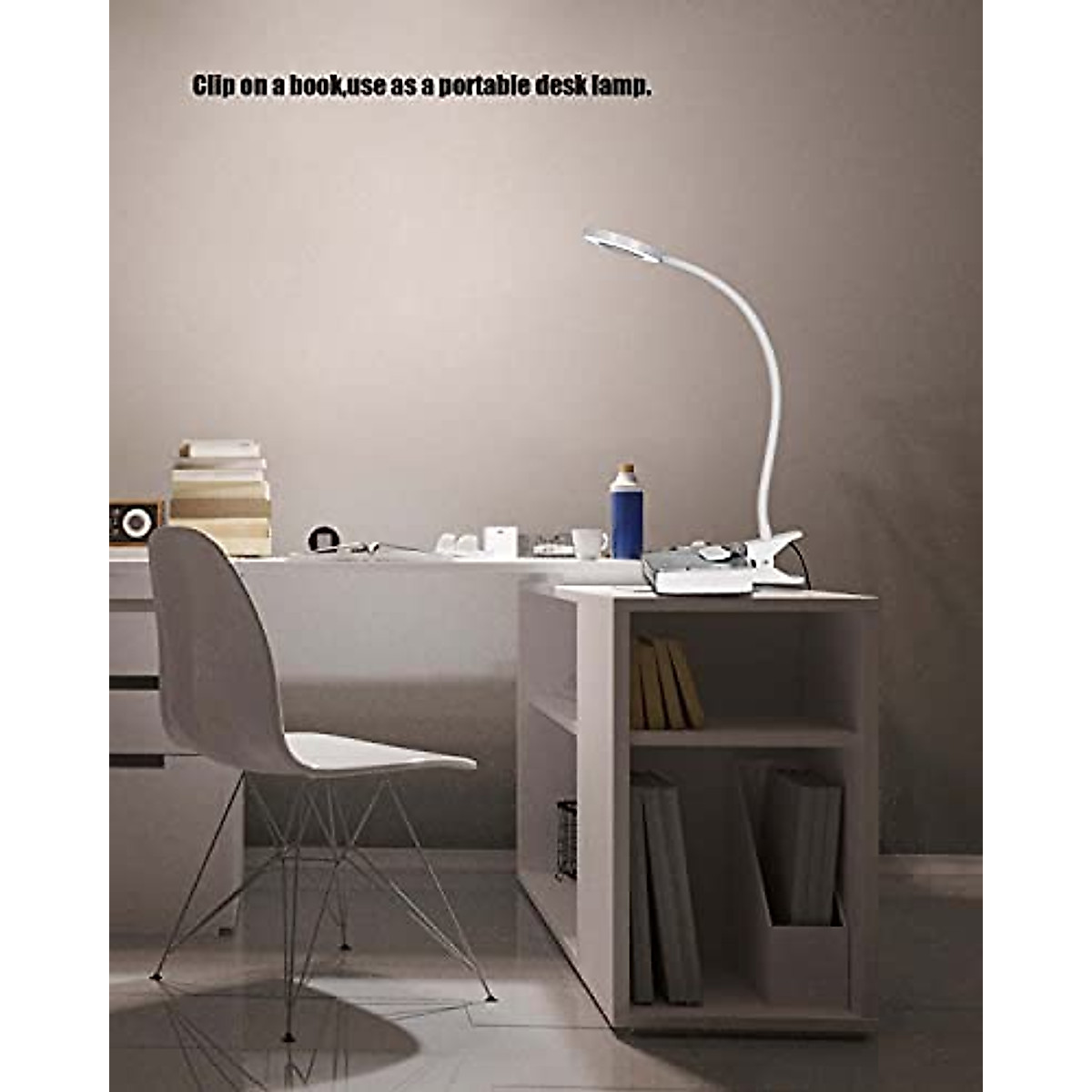 EYOCEAN LED Clip on Light Reading Light, USB Eye-Care Reading Light for Headboard, 3 Modes & 10 Dimming 7W Clamp Desk Lamp, 360°Flexible Gooseneck Night Light(Adapter Included), White