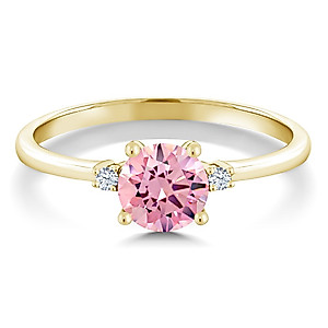 Gem Stone King 10K Yellow Gold Pink Zirconia and White Created Sapphire Solitaire Engagement Ring For Women (1.53 Cttw, Round 6MM, Gemstone Birthstone, Size 8)