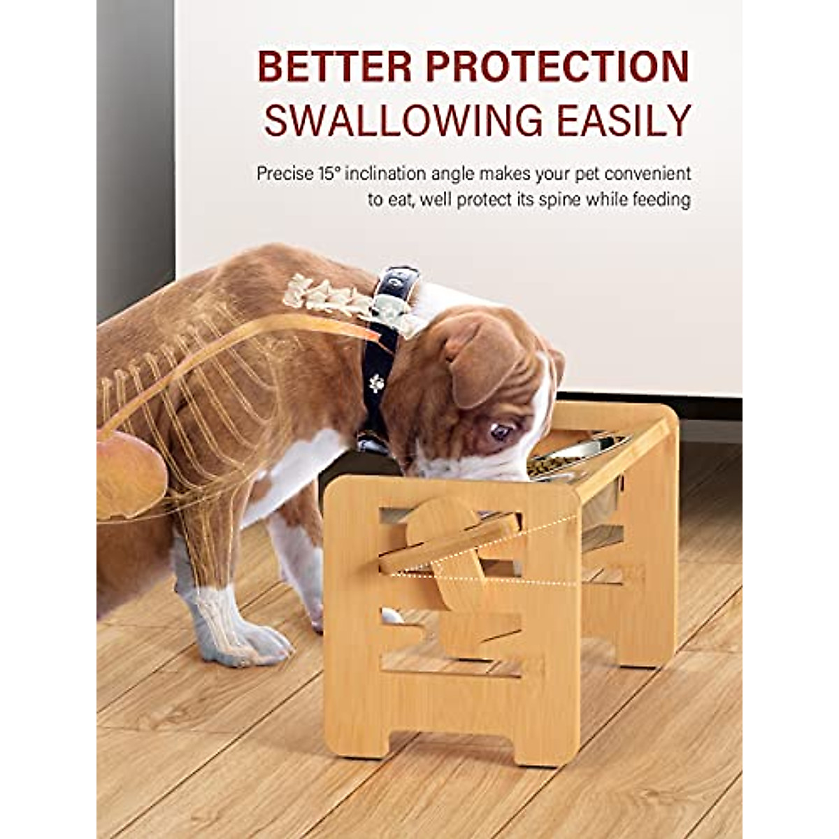 Vantic Elevated Dog Bowls-Adjustable Raised Dog Bowls with Stand for Small Size Dogs and Cats,Durable Bamboo Dog Feeder with 2 Stainless Steel Bowls and Non-Slip Feet