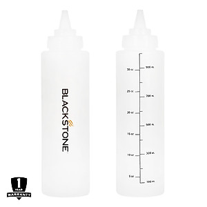 Blackstone 5071 Premium Leak-Free 32 oz Large Set of 2 Durable Clear Food Dispenser Squeeze Squirt Bottle Griddle Accessory with Cap for Sauces, Oil, Condiments,Salad Dressings, Water
