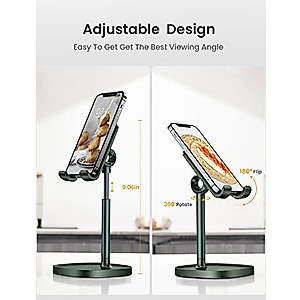 LISEN Cell Phone Stand,Angle Height Adjustable Stable Cell Phone Stand for Desk,Sturdy Aluminum Metal Phone Holder (Green)