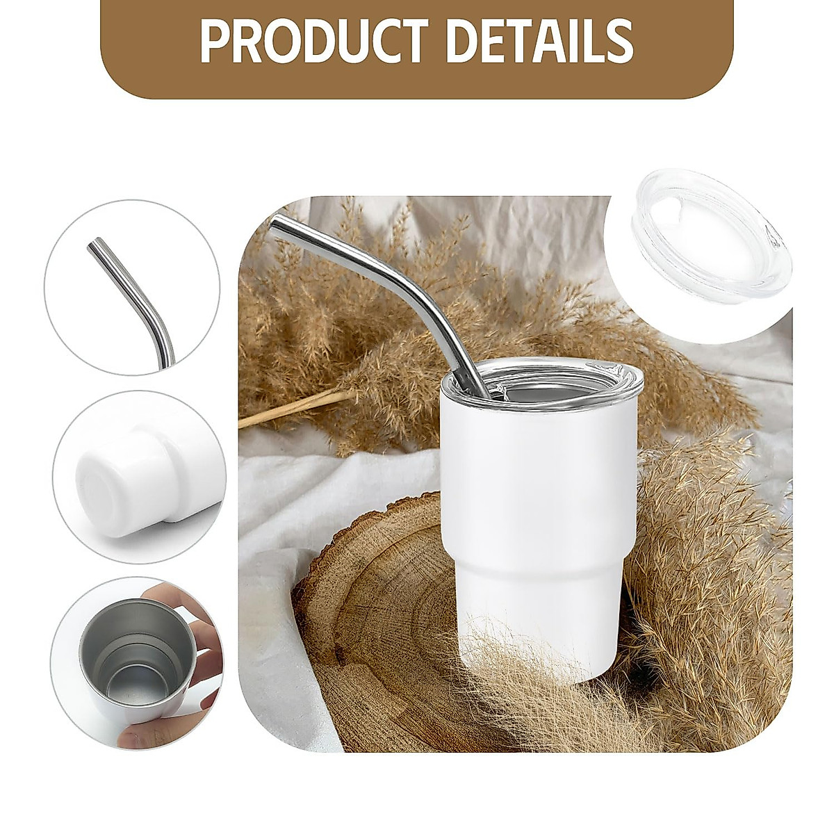 YOUKE OLA 16 Pack Sublimation Shot Glasses Tumblers Blanks Mini Wine Tumbler with Lid and Straw Stainless Steel Tumblers Cups Bulk for Sublimation Oven Printing, 3oz White