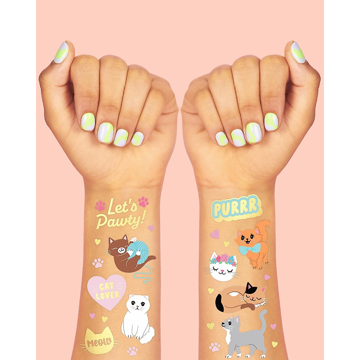 xo, Fetti Cat Temporary Tattoos for Kids - 42 Glitter Styles | Animal Birthday Supplies, Pet Lover Party Favors, Meow Arts and Crafts