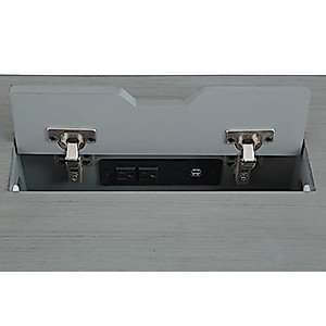 OSP Home Furnishings Country Meadows L-Shape Desk with 2 Full Drawers and Power Hub, Plantation Grey