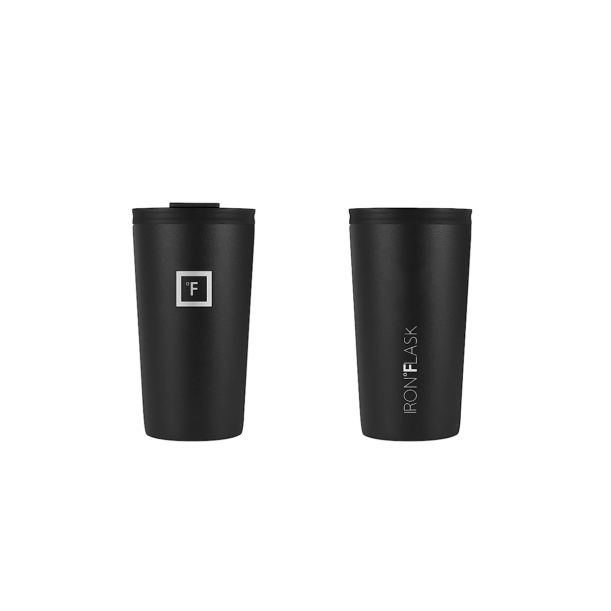 IRON °FLASK Classic Tumbler 2.0-2 Lids (Straw Flip), Vacuum Insulated Stainless Steel Water Bottle, Double Walled, Thermos Travel Mug - Midnight Black, 16 Oz, Mothers Day Gifts for Mom