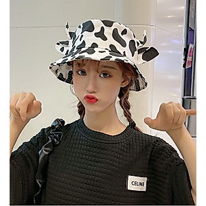 Skyearman Unisex Cow Bucket Hat with Cute Horn Ears Cow Print Summer Hat Fisherman's Hat Print Sun Cap for Women with Uv Protection (Cow Black),onesize