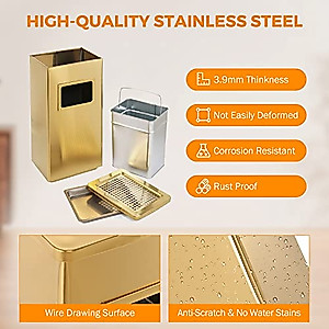 BEAMNOVA Trash Can Indoor Outdoor Black Stainless Steel Commercial Garbage Can Industrial Garbage Enclosure Inside Cabinet with Lid Waste Container, Gold Color, 31 * 25 * 61 cm / 12.2 * 9.8 * 24 in