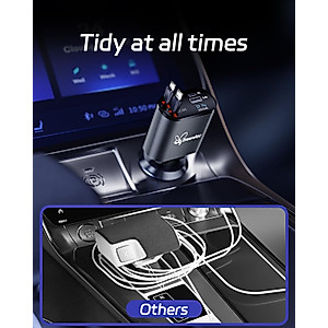 DreamBee Retractable Car Charger,Super Fast USB Car iPhone Charger,Dual iPhone Retractable Cables (31.5 inch) and 2 USB Ports Car Charger Adapter for iPhone14/13/12/11 Pro Max/XS MAX/,iPad,Samsung