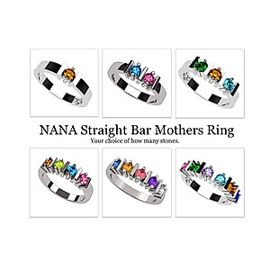 Central Diamond Center Straight Bar Mother's Simulated Birthstone Ring, 1-6 Stones - Sterling Silver - Size 7.5