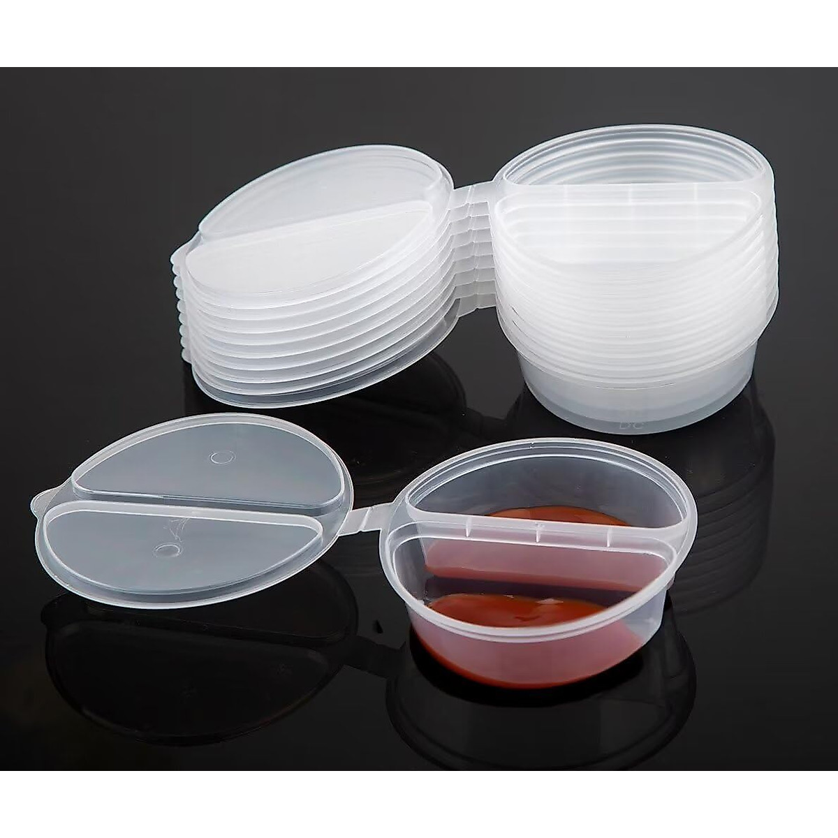 CEAJUSIOT Double Condiment Containers with Lids,Double Compartment Condiment Containers 2 Compartment Condiment Salad containers Travel (10)