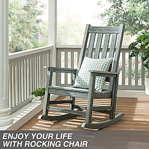 ACUEL Rocking Chair Outdoor, HDPE Oversized Patio Rocking Chairs, Weather Resistant, 350lbs Heavy Duty Porch Rocker with High Back for Backyard, Fire Pit, Garden and Indoor (Grey)