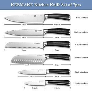 KEEMAKE Kitchen Knife Block Set - 7Pcs Kitchen Knives with Magnetic Knife Holder, High Carbon Stainless Steel Chef Knife Set with Block, Ultra Sharp Knives Set for Kitchen With Ergonomic Handle